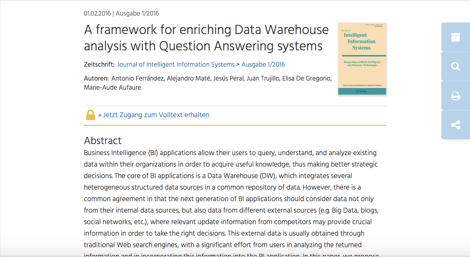 A framework for enriching Data Warehouse analysis with Question Answering systems - Datarvest